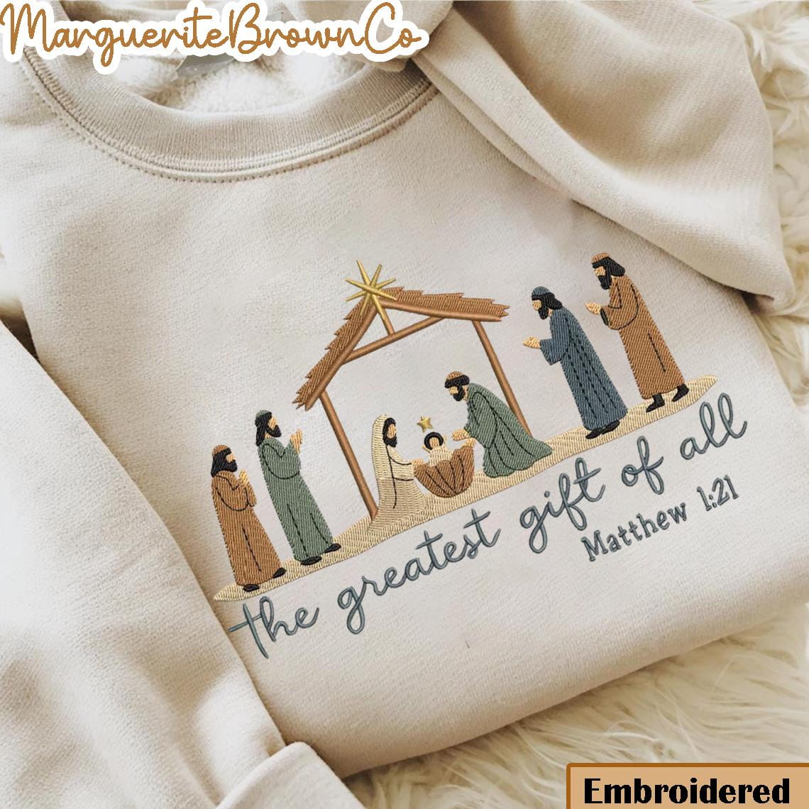 Embroidered Nativity Scene Sweatshirt, Christian Christmas, Birth Of ...