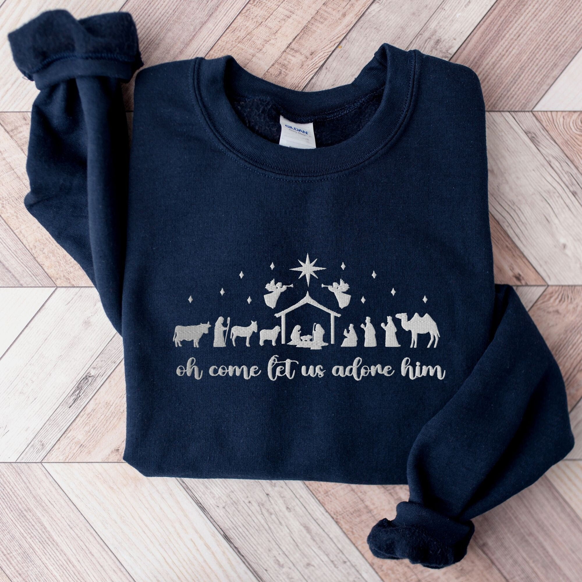Embroidered Nativity Sweatshirt, Christian Christmas Crewneck, Jesus ...