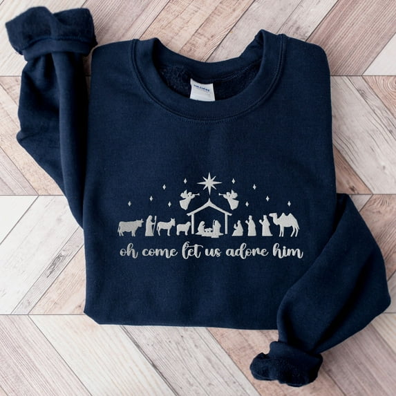 Embroidered Nativity Sweatshirt, Christian Christmas Crewneck, Jesus ...