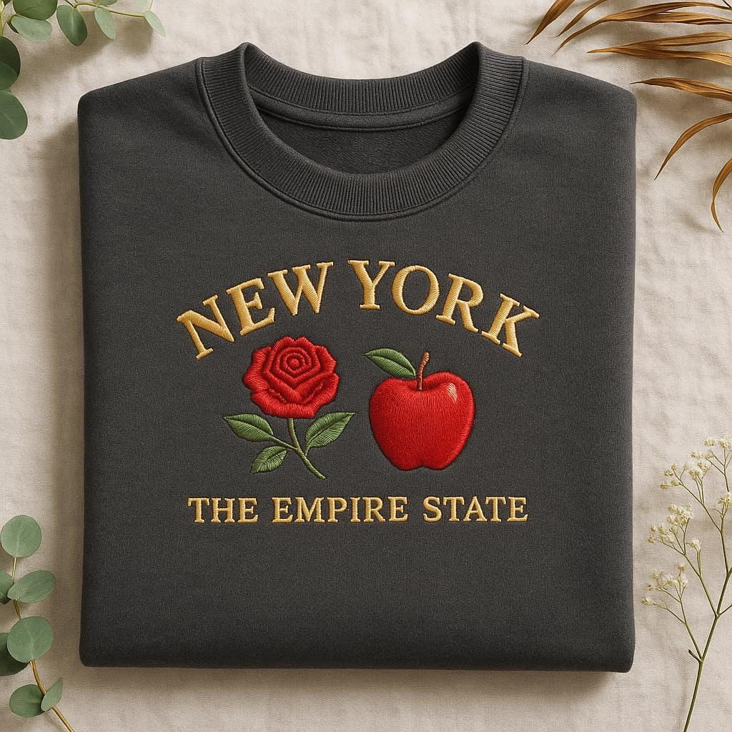 Embroidered New York Sweatshirt, Empire State Shirt, NY Apple Rose ...