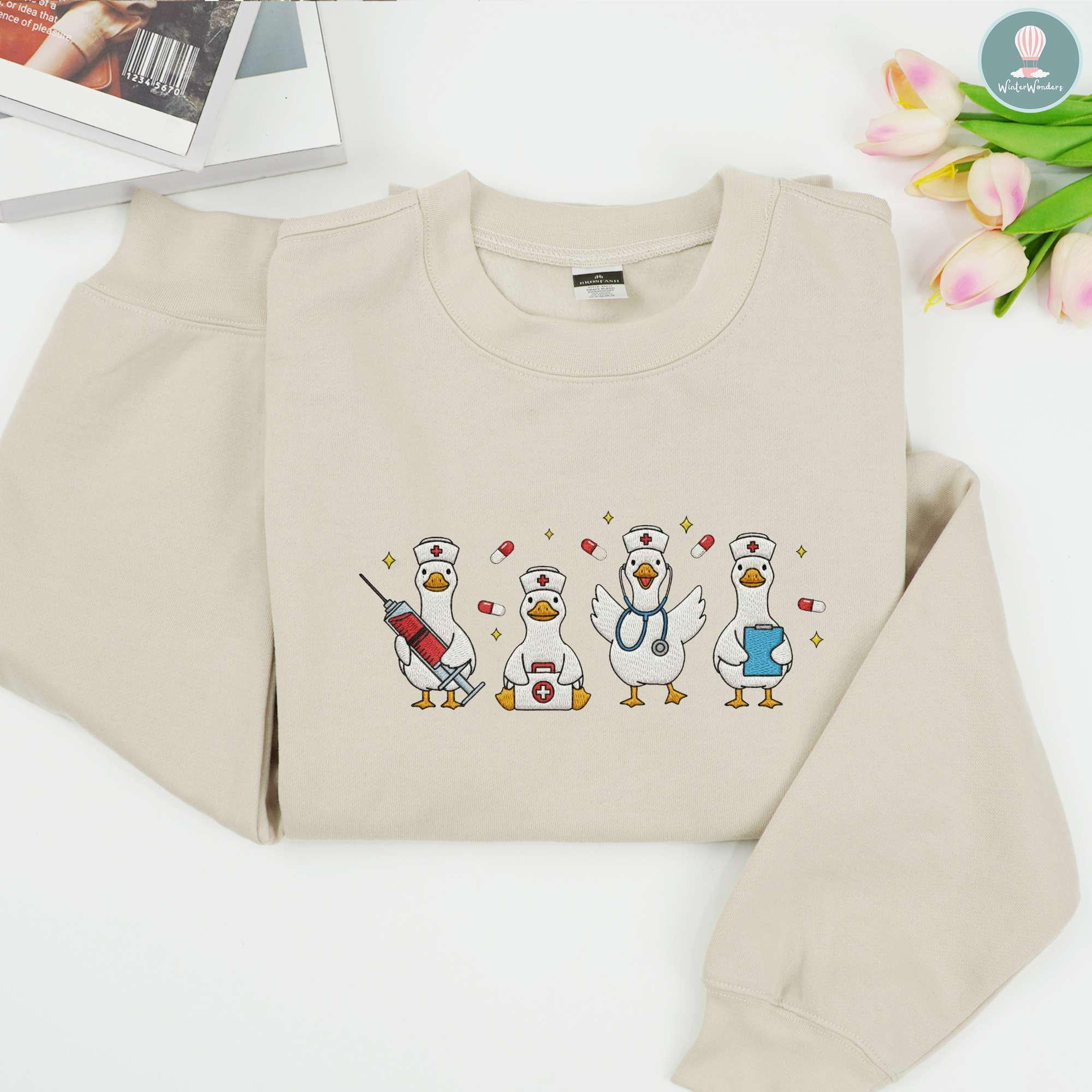 Embroidered Nurse Goose Sweatshirt, Cute Medical Staff Crewneck, RN ...