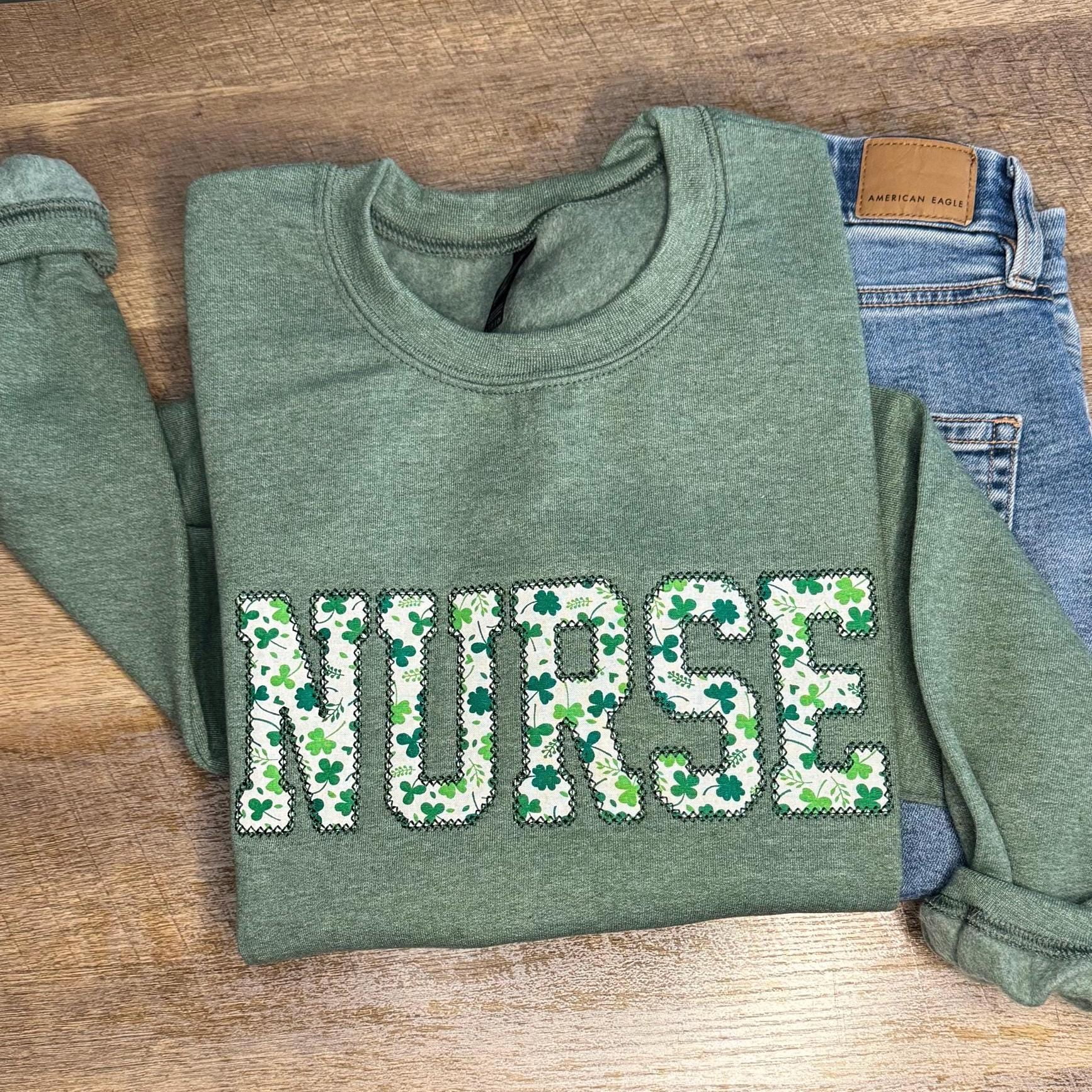 Embroidered Nurse St. Patrick's Sweatshirt, Shamrock Crewneck, Cute ...