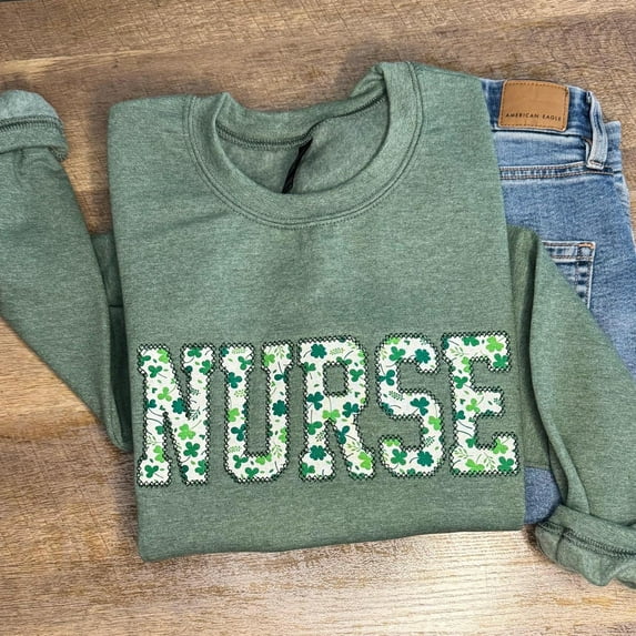 Embroidered Nurse St. Patrick's Sweatshirt, Shamrock Crewneck, Cute ...