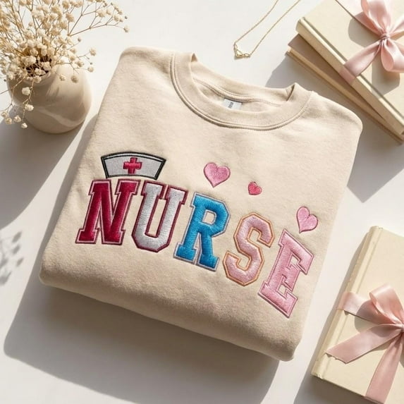 Embroidered Nurse Sweatshirt, Applique Nurse Shirt, Colorful Nurse ...