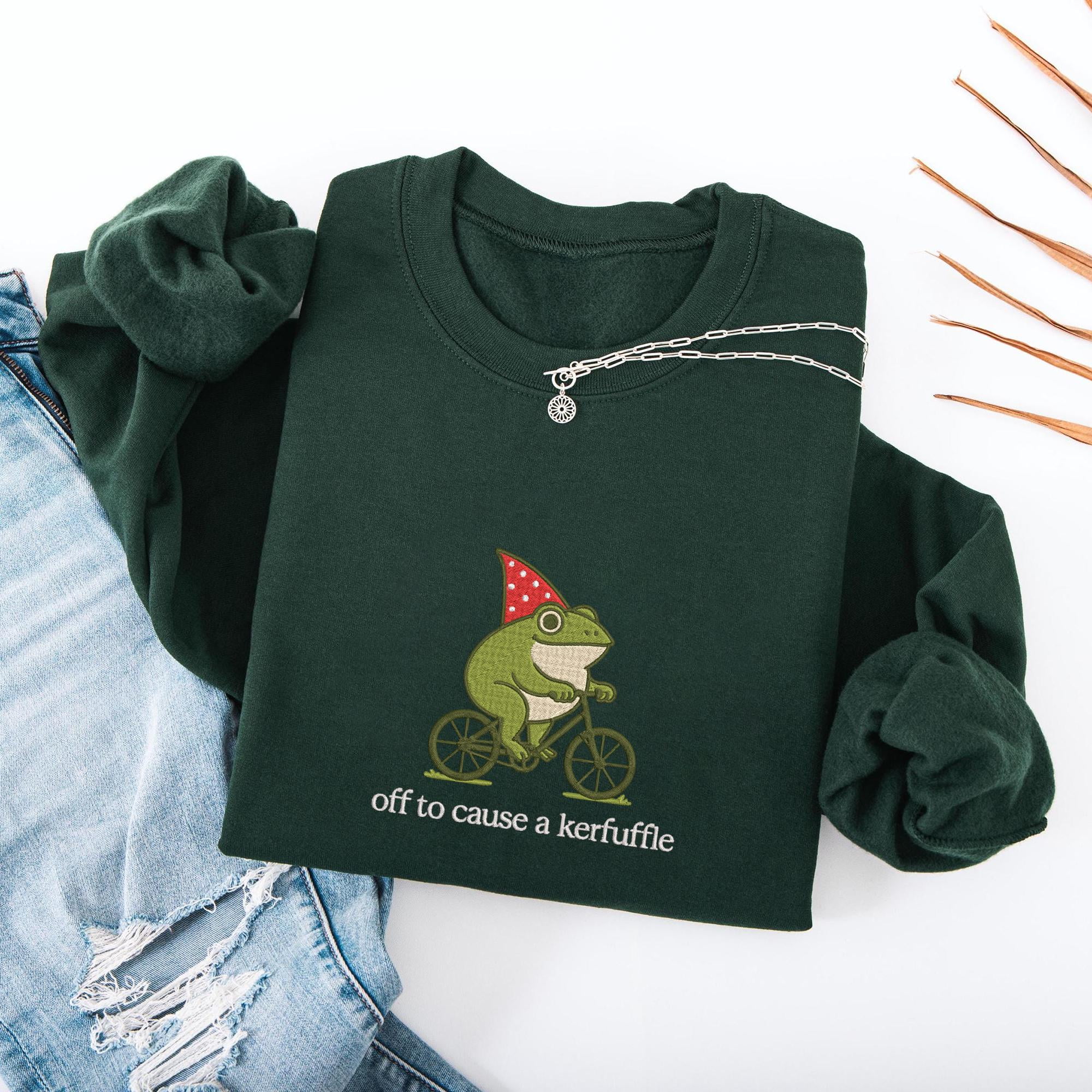 Embroidered Off To Cause A Kerfuffle Frog Sweatshirt, Funny Weirdcore ...