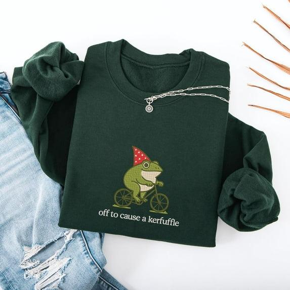 Embroidered Off To Cause A Kerfuffle Frog Sweatshirt, Funny Weirdcore ...