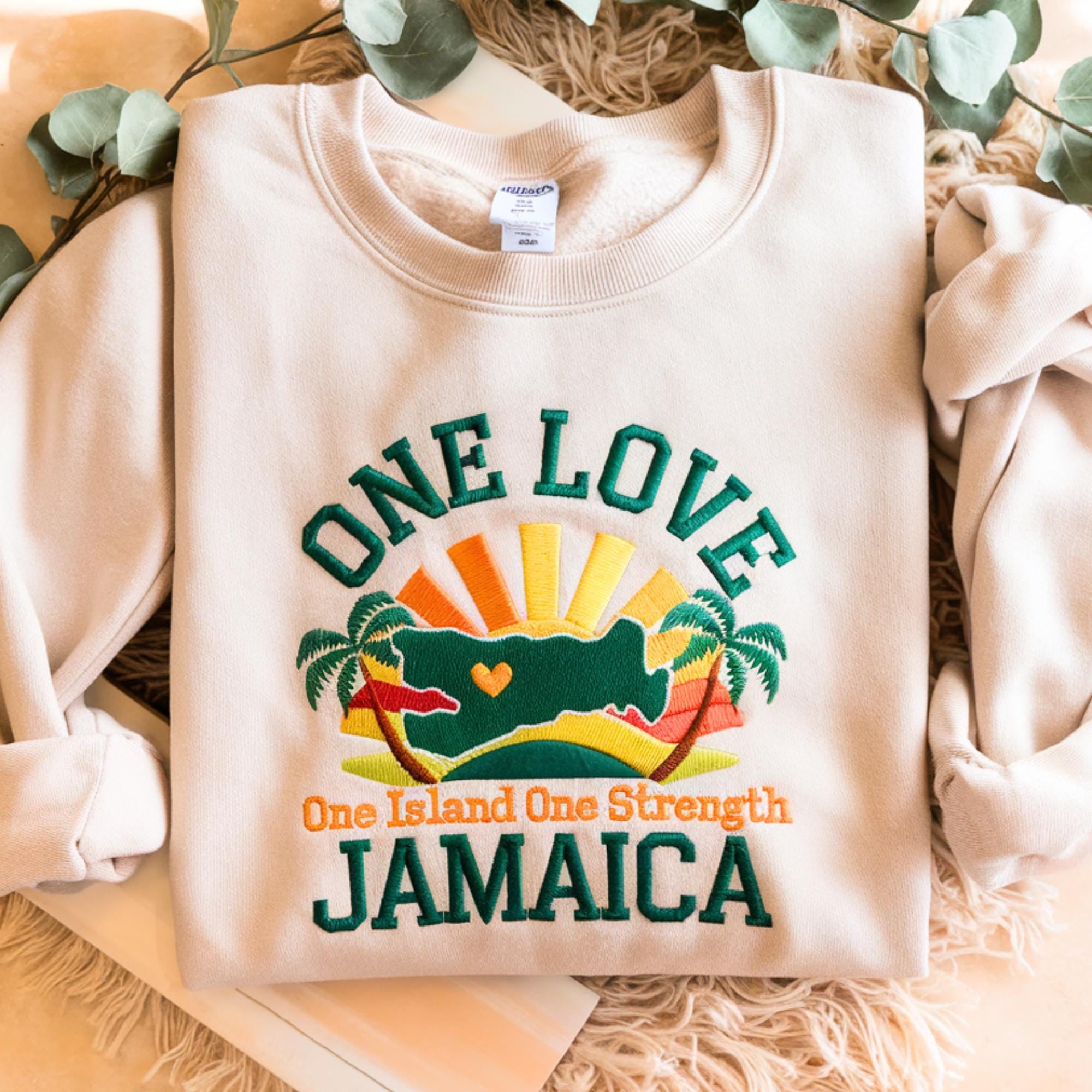 Embroidered One Love Jamaica Sweatshirt | Hurricane Melissa Relief Tee ...