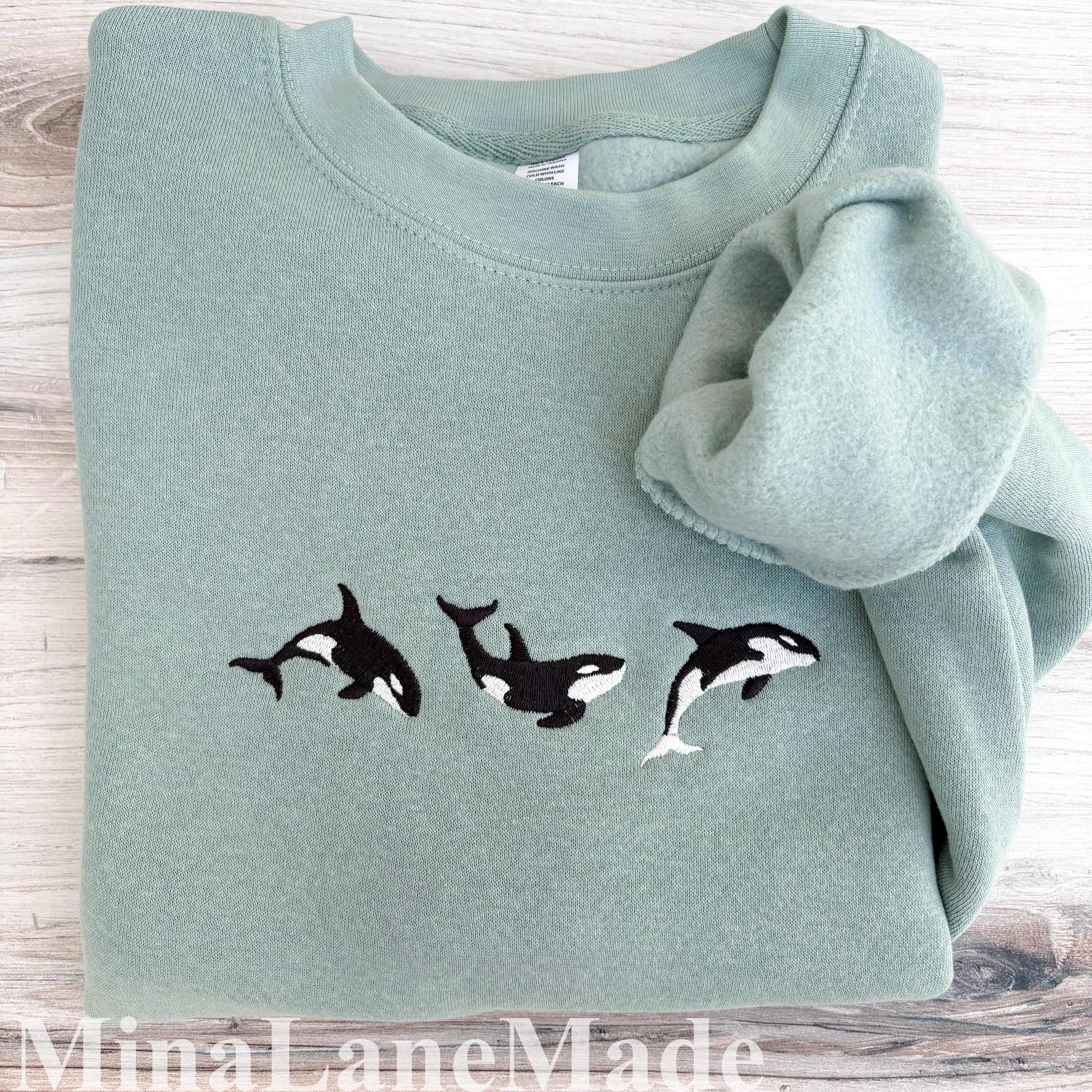 Embroidered Orca Sweatshirt, Whale Embroidered Crewneck, Ocean Sweater ...