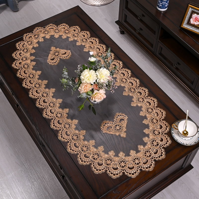 Embroidered Oval Lace Table Runner Doilies Floral Dresser Scarf ...