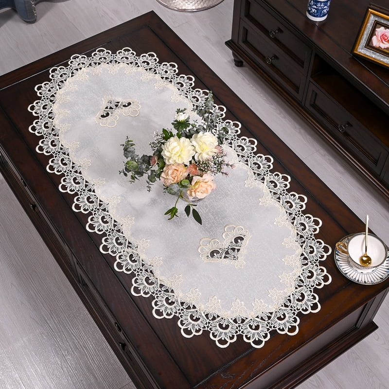 Embroidered Oval Lace Table Runner Doilies Floral Dresser Scarf ...