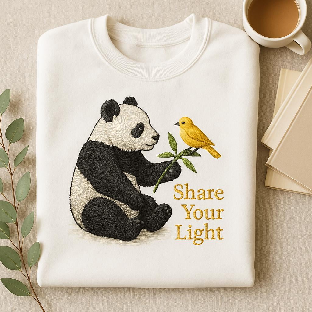 Embroidered Panda and Bird Sweatshirt, Share Your Light Crewneck, Cute ...