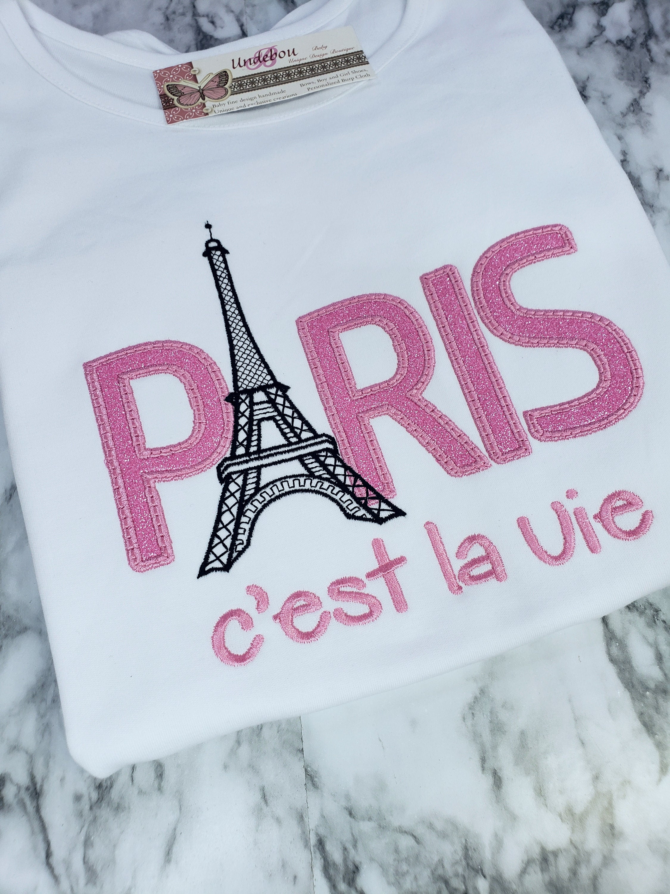 Embroidered Paris Shirt: Pink Eiffel Tower Glitter, French Outfit ...
