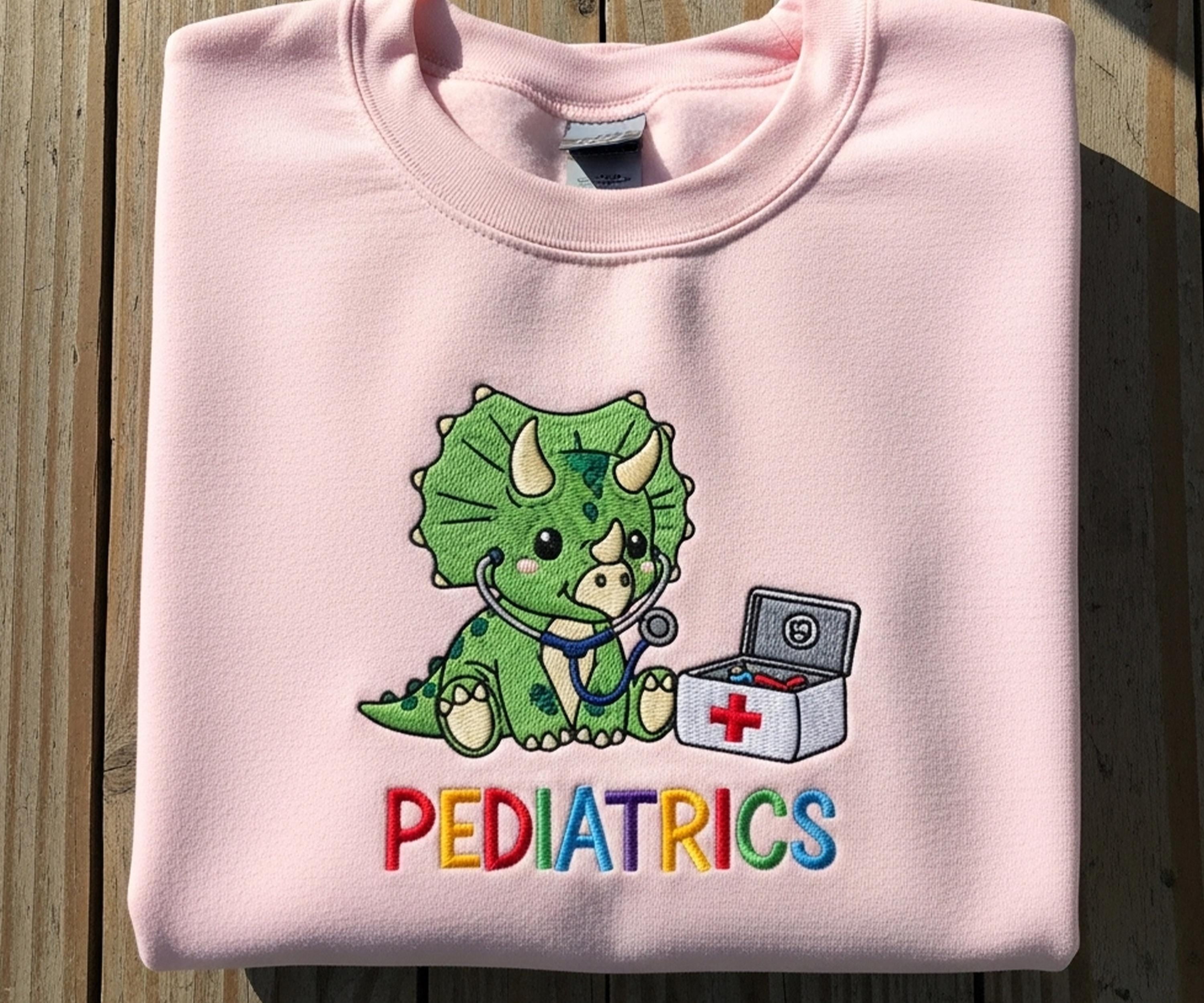 Embroidered Pediatric Dinosaur Sweatshirt Triceratops Medical Crewneck ...