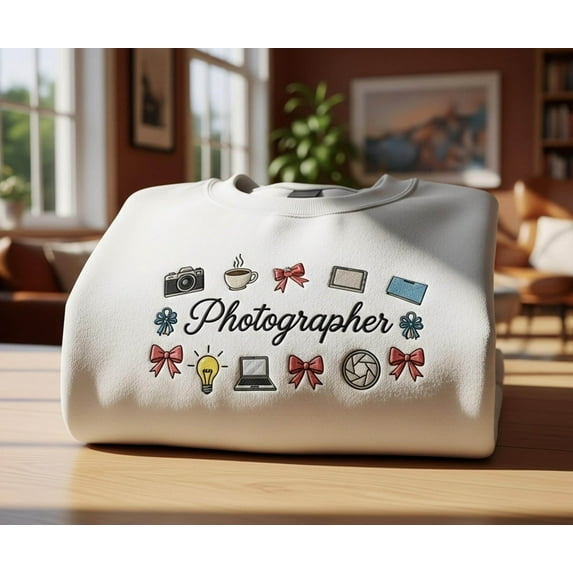 Embroidered Photographer Halloween Shirt Camera Crewneck Tee ...