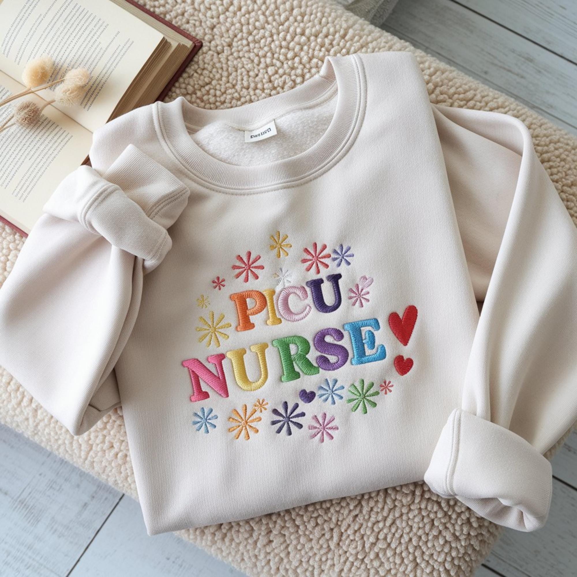 Embroidered Picu Nurse Sweatshirt Cute Pediatric Intensive Care Unit ...