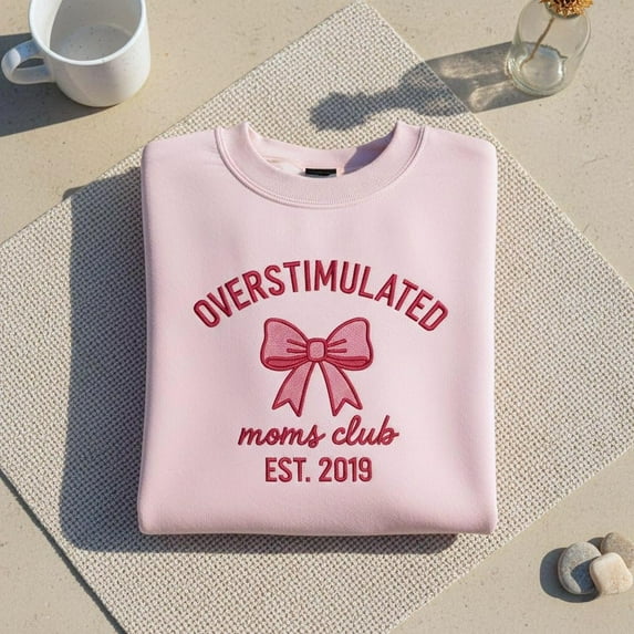 Embroidered Pink Overstimulated Moms Club Sweatshirt, Pink Christmas ...