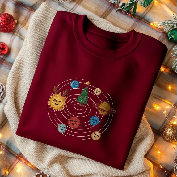 Embroidered Planets Sweatshirt, Christmas Planets Embroidered Crewneck ...