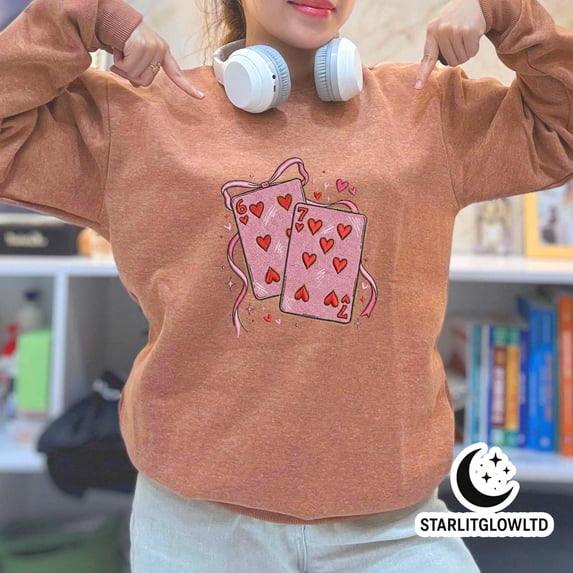 Embroidered Playing Cards Valentine 6 7 Shirt, 310 GSM Sweater, Preppy ...
