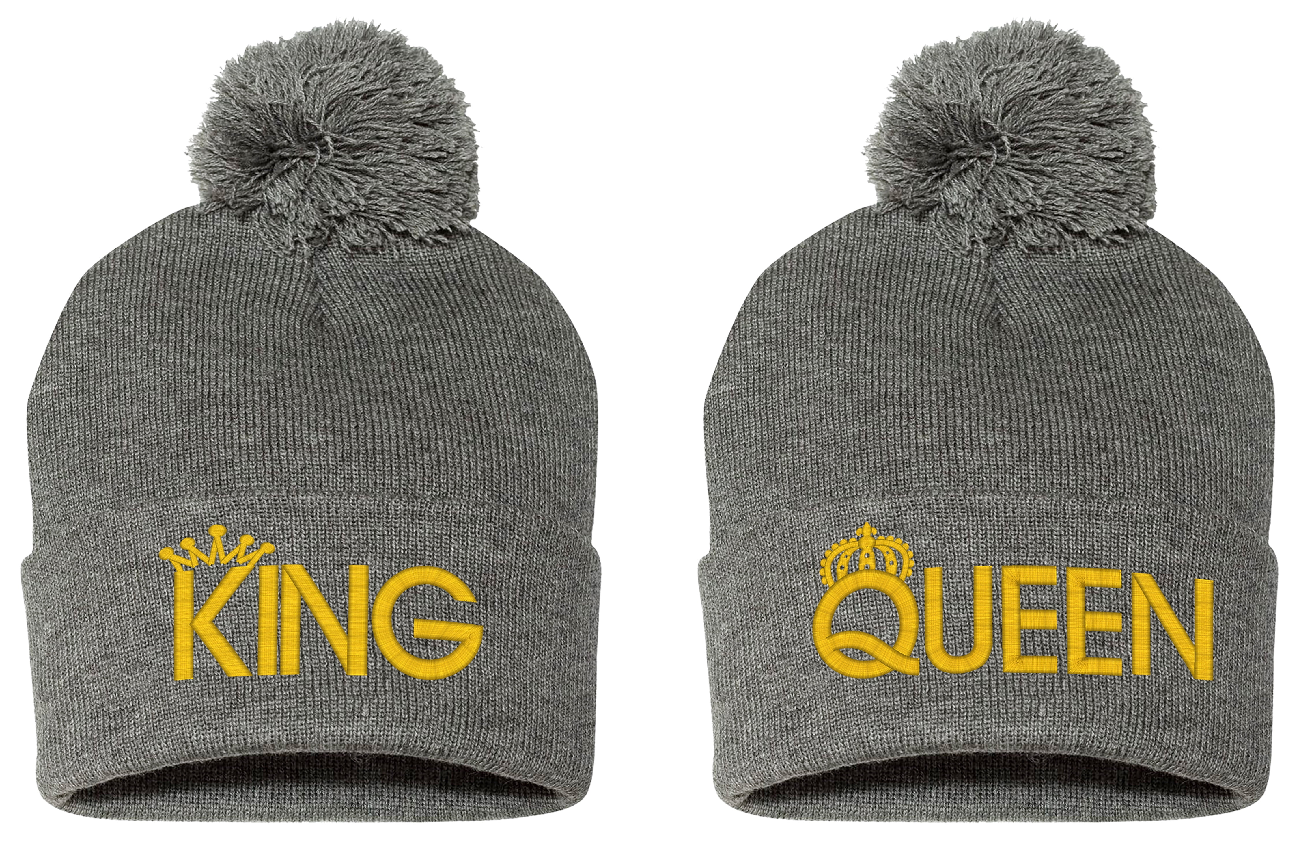 Embroidered Pom Pom KING and QUEEN Couple Matching 2 in one order Logo ...