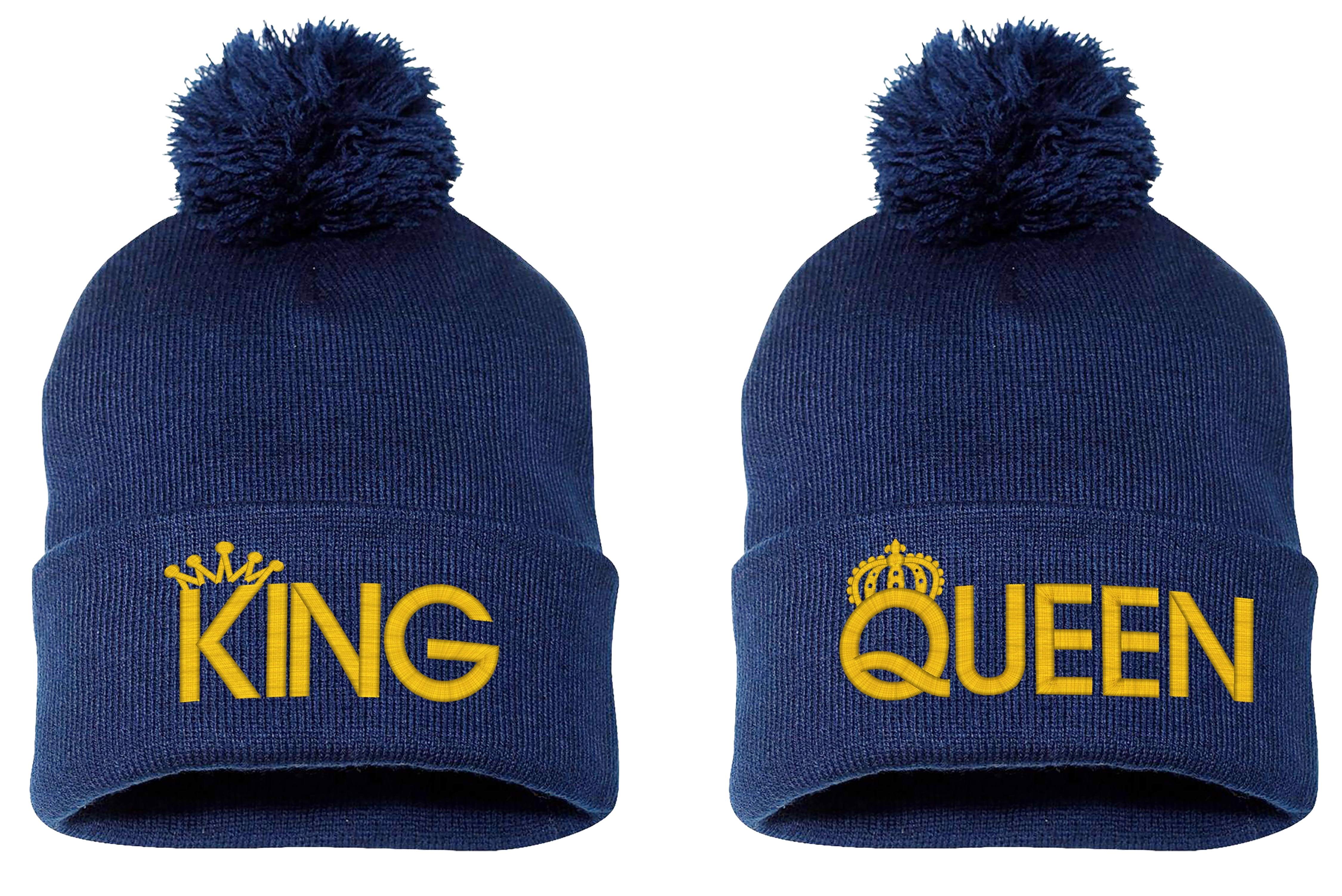 Embroidered Pom Pom KING and QUEEN Couple Matching 2 in one order Logo ...