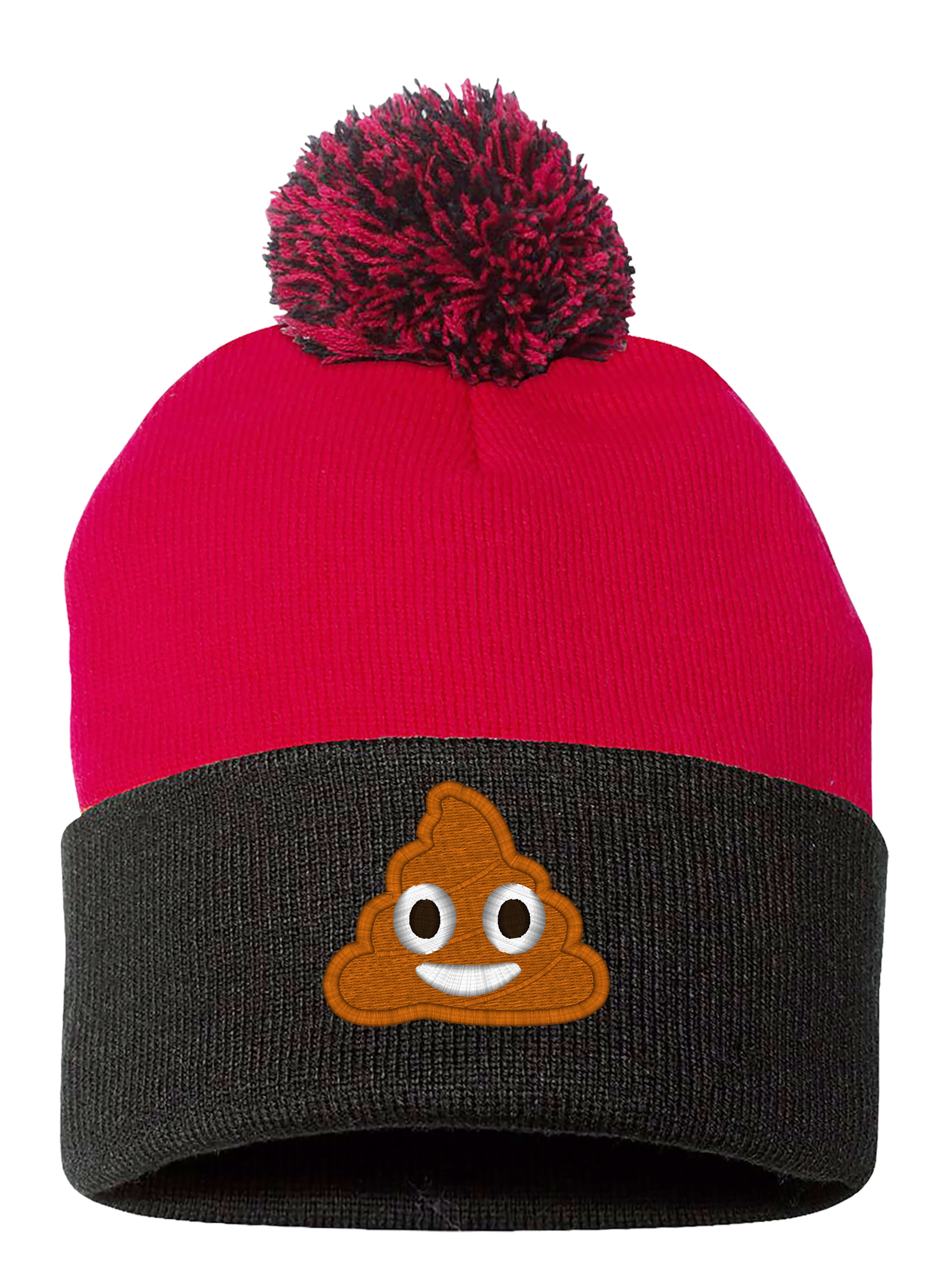 Embroidered Pom Pom POOP Face Text Image Logo-EM-0035-Red-Black - Walmart.com