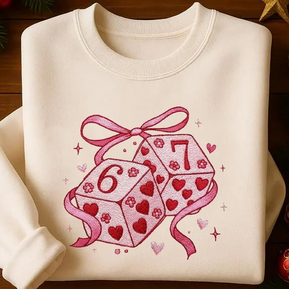 Embroidered Preppy Six Seven Valentine Sweatshirt, Dice 6 7 Shirt ...
