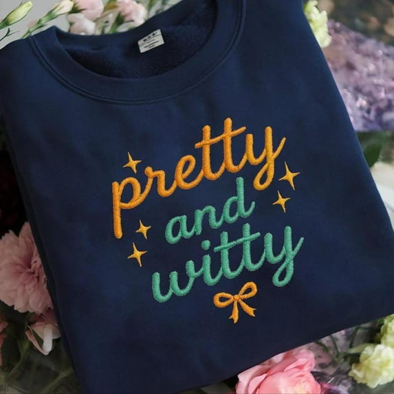 Embroidered Pretty and Witty Design, Coquette Bow Era Design, Girl boss ...