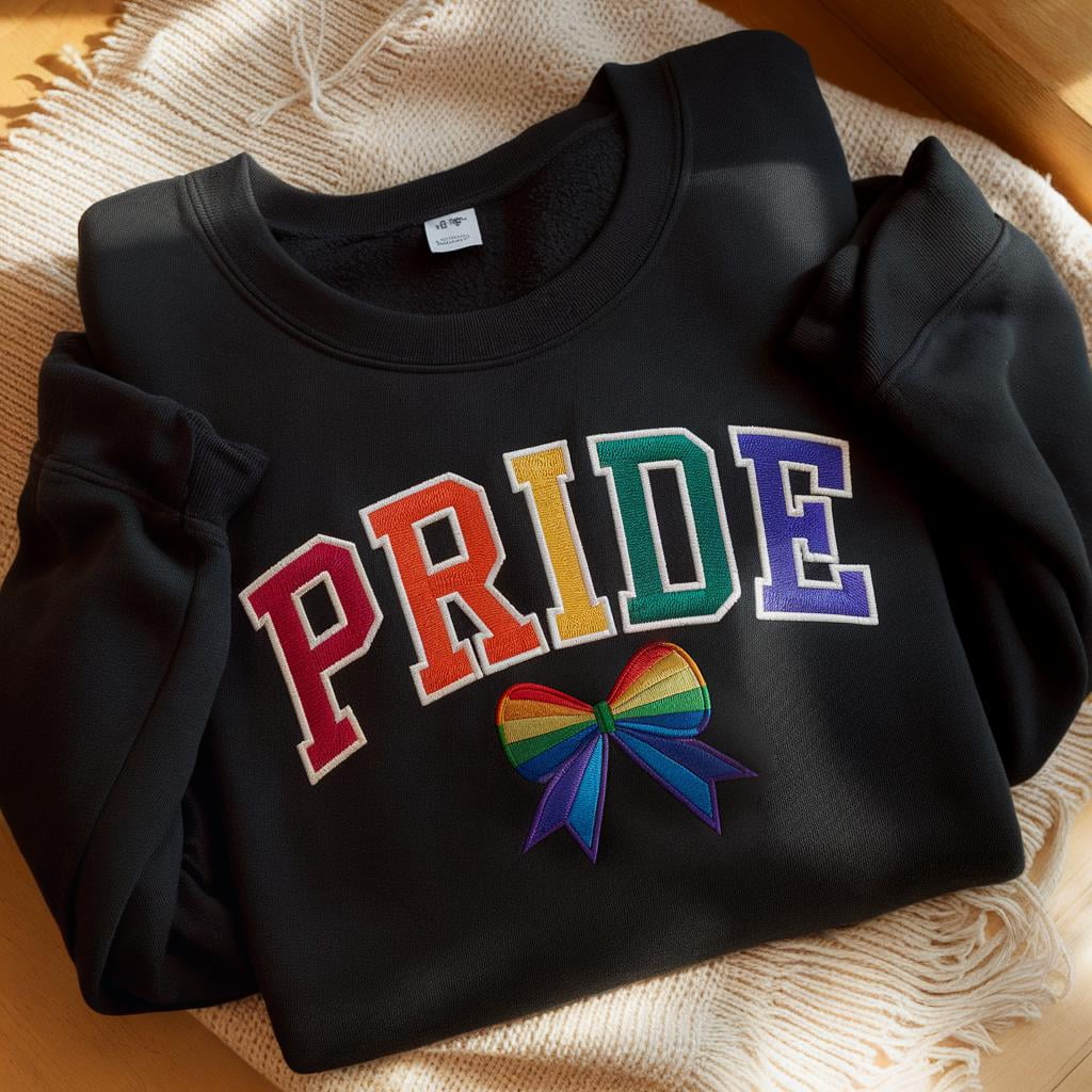 Embroidered Pride Coquette Bow Ribbon Sweatshirt, Embroidered Rainbow ...