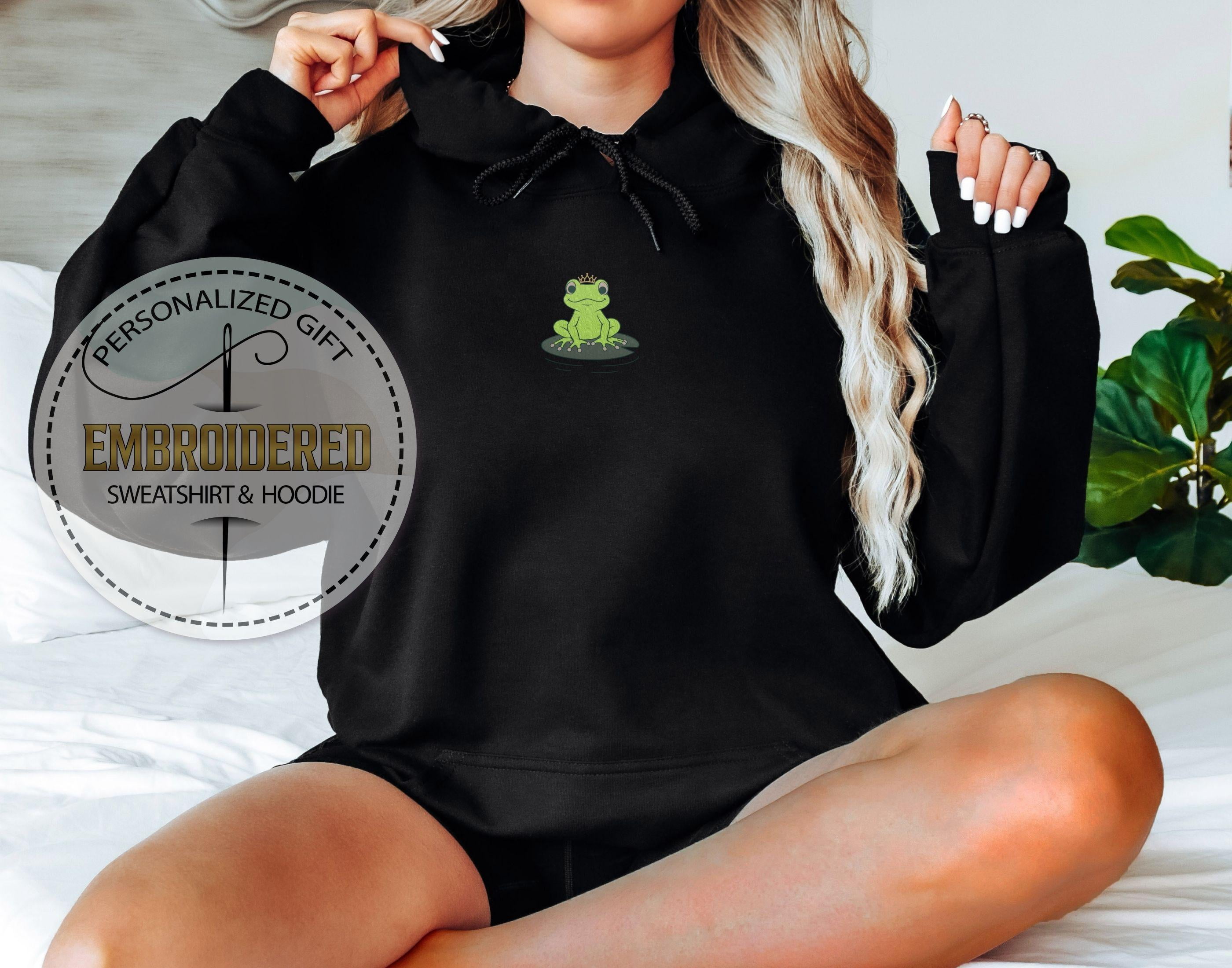 Embroidered Queen Frog Hoodie, Funny Frog Embroidered Sweatshirt, Royal ...