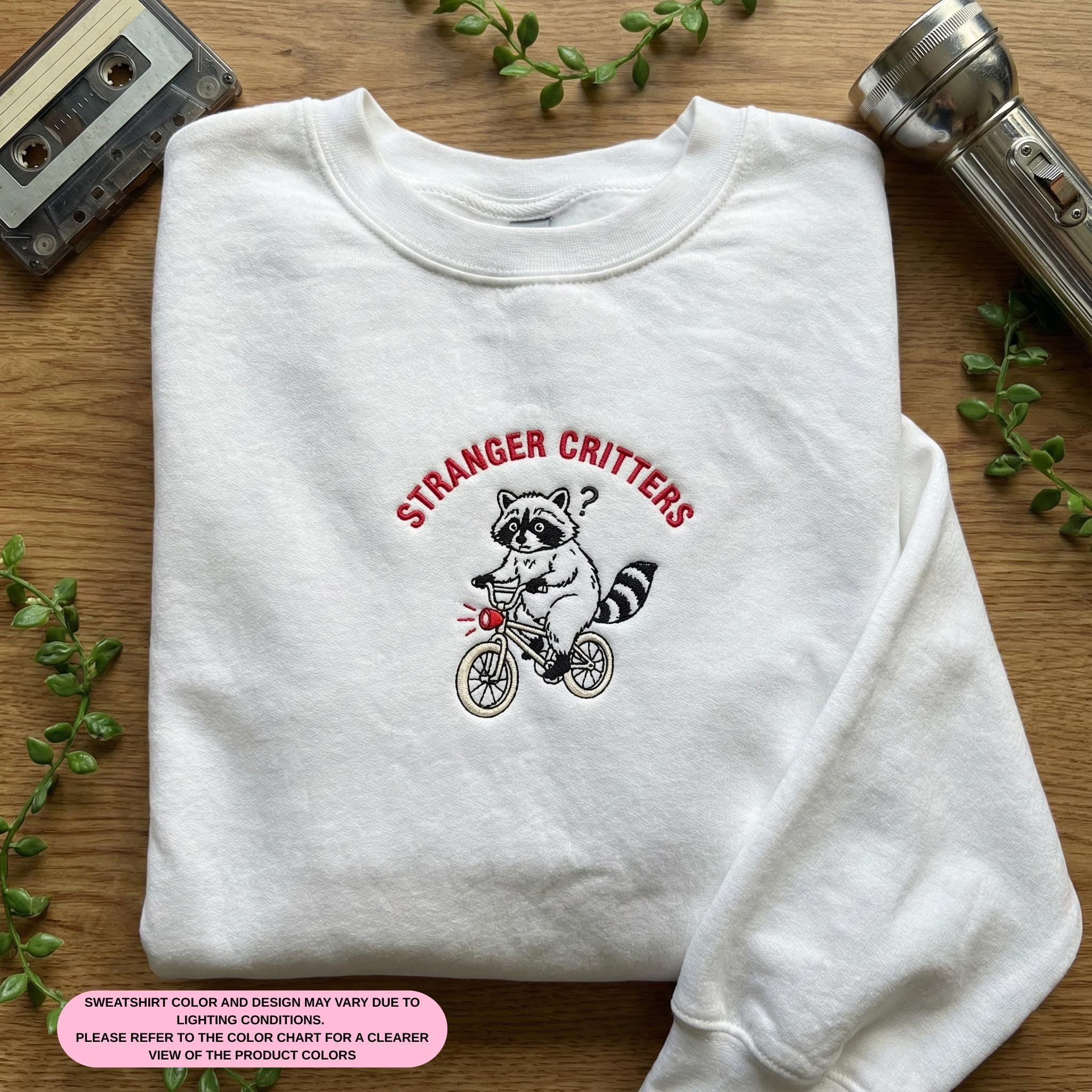 Embroidered Raccoon Bike Sweatshirt, Stranger Critters Hoodie, 80s ...