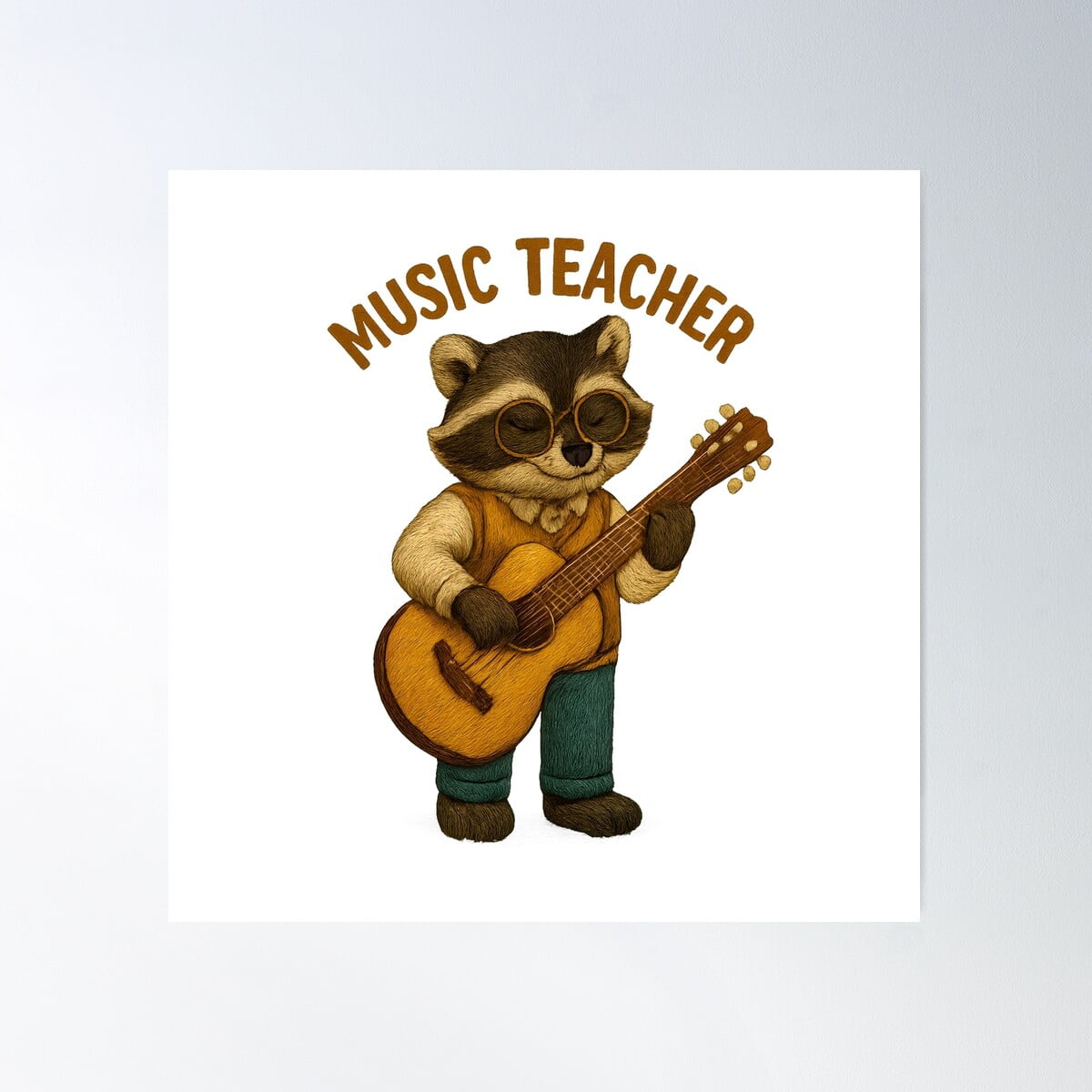 Embroidered Raccoon Music Teacher With Guitar Sticker Poster Wall Art ...