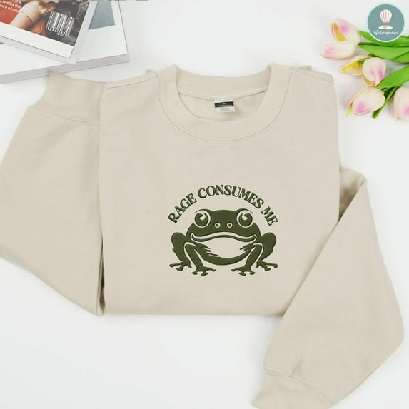 Embroidered Rage Consumes Me Sweatshirt, Cute Frog Embroidery, Funny ...