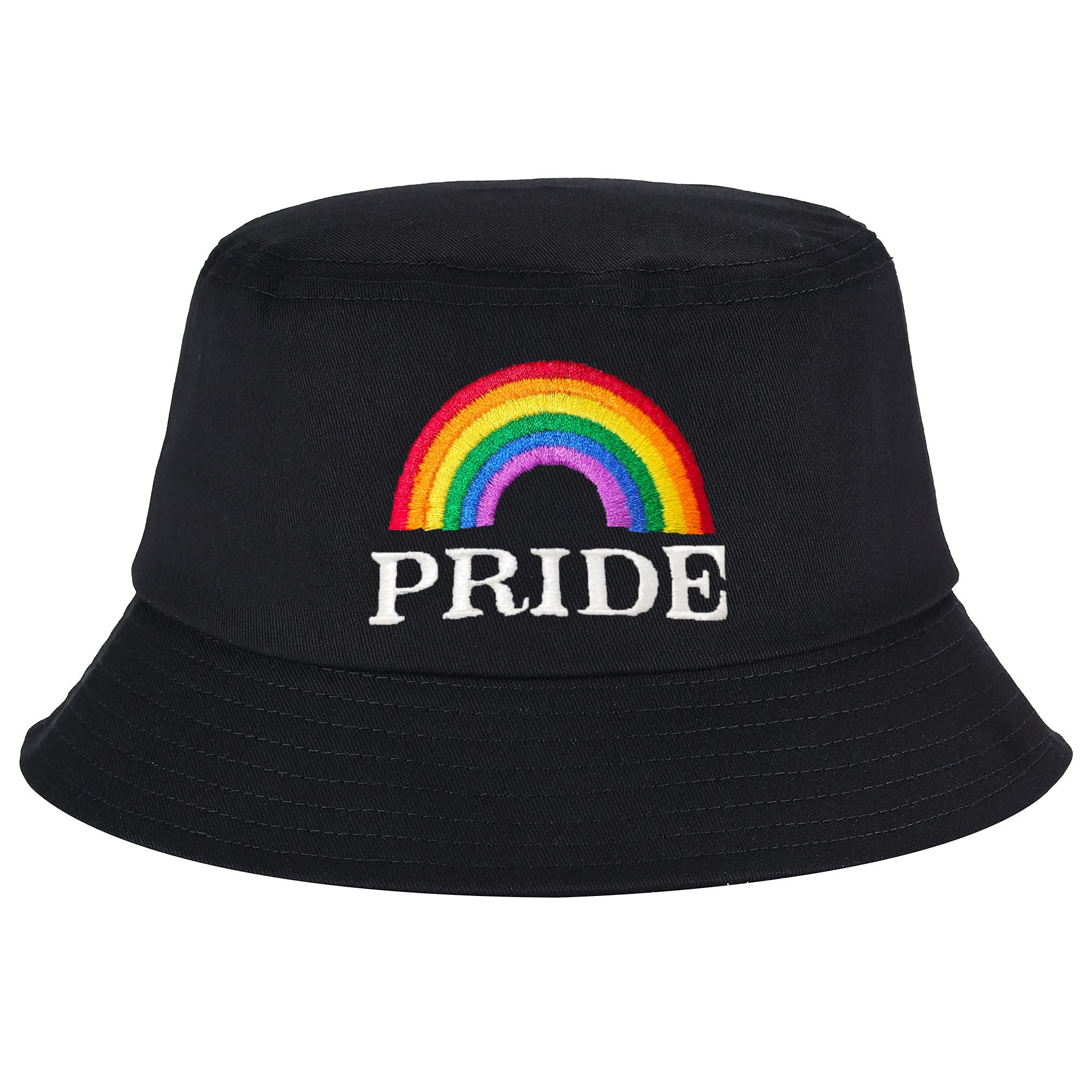 Embroidered Rainbow Hat Pride Bucket Hat LGBTQ+ Washed Cotton Cap for ...