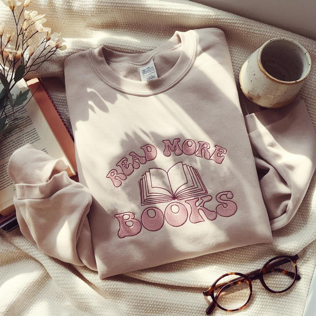 Embroidered Read More Books Sweatshirt, Book Lover Sweatshirt, Reading ...