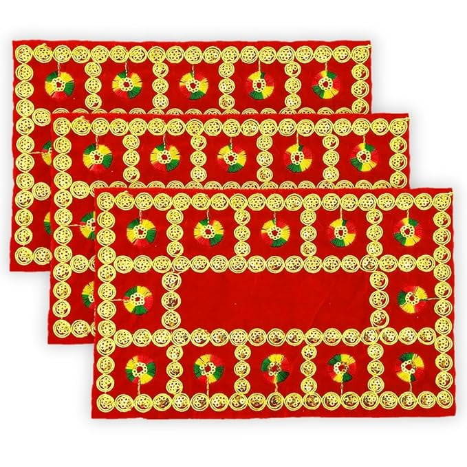 Embroidered Red Velvet Cloth for Pooja and God Idol/Puja Aasan Kapda ...