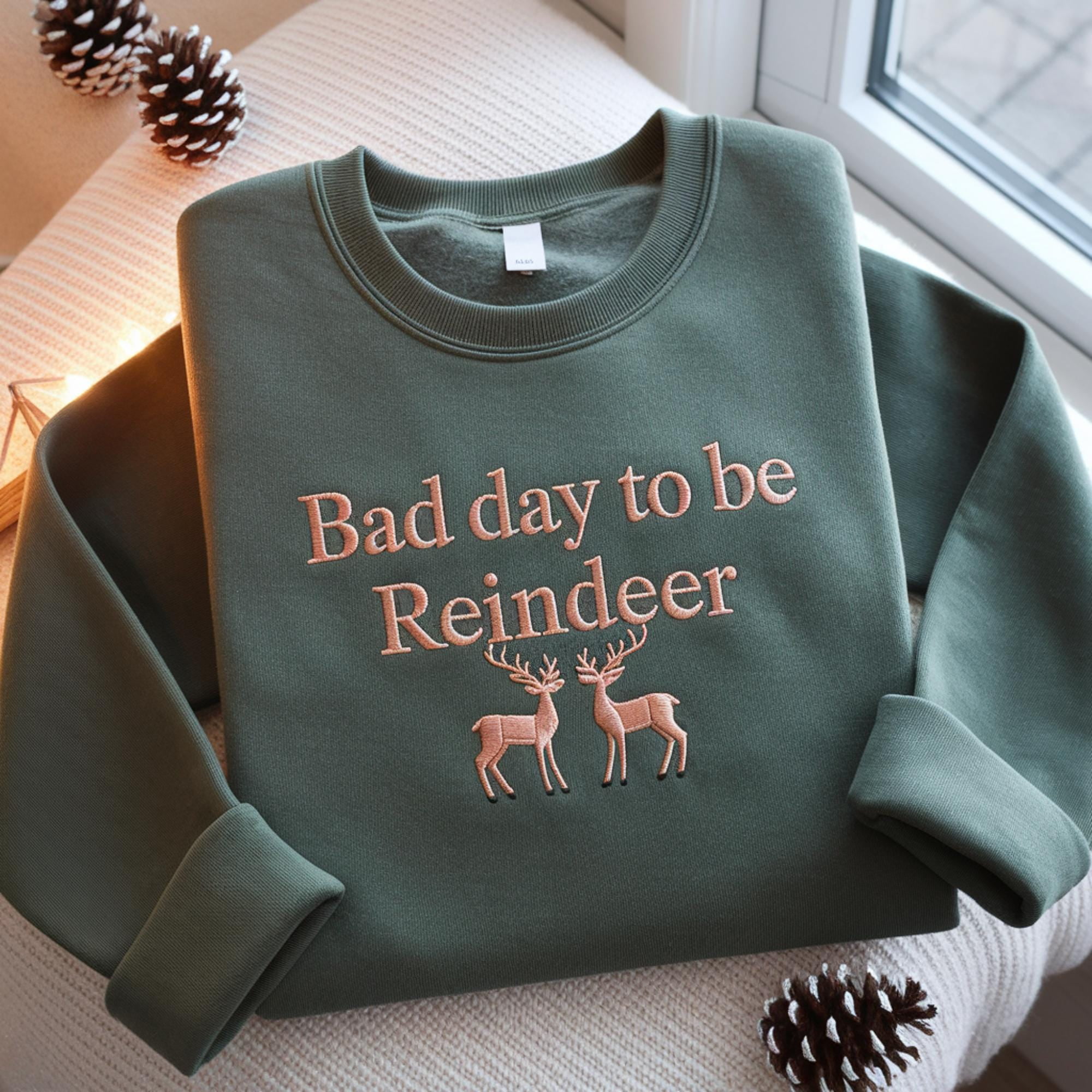 Embroidered Reindeer Christmas Sweatshirt Reindeer Sweatshirt Deer ...