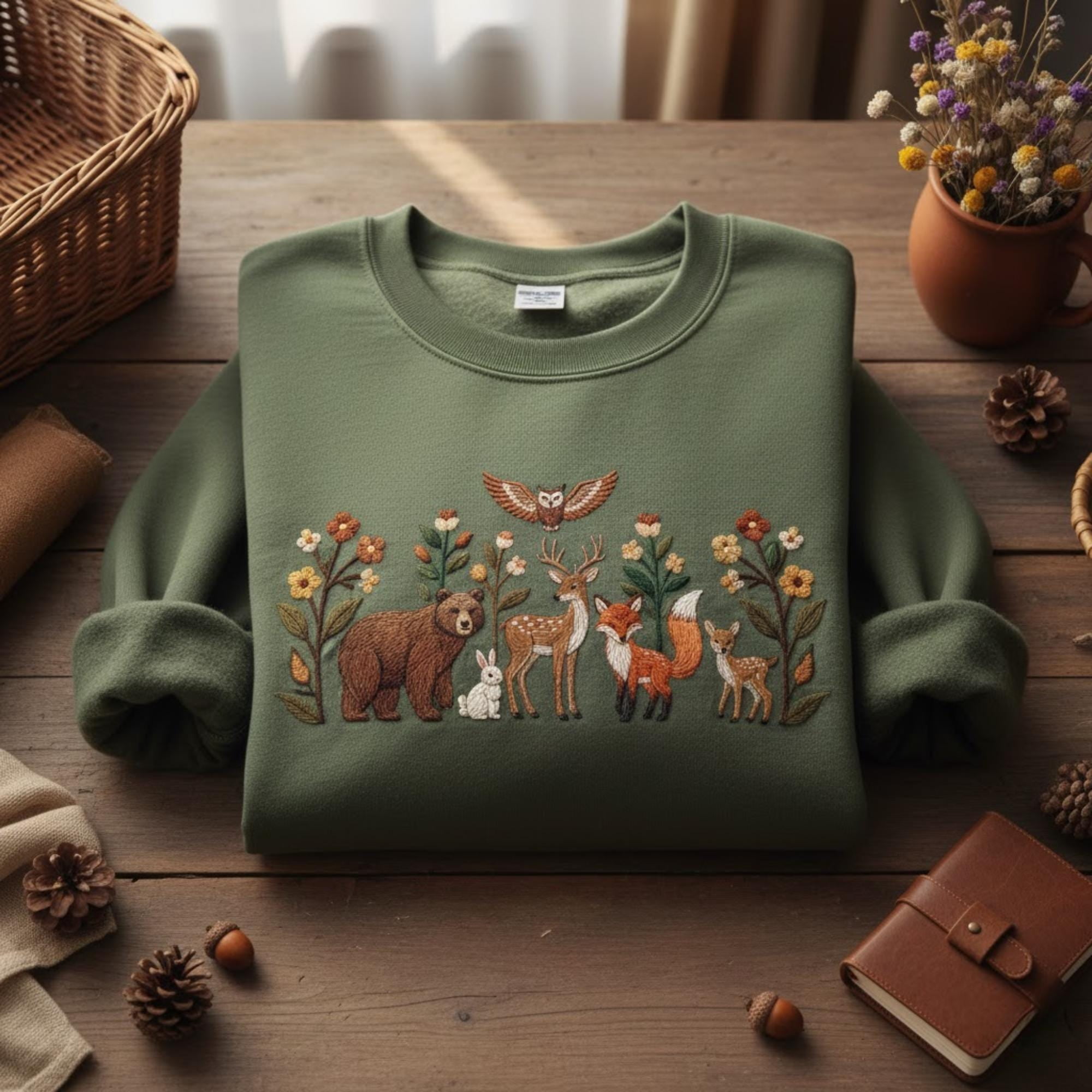 Embroidered Respect the Locals Sweatshirt Forest Animal Design Woodland ...
