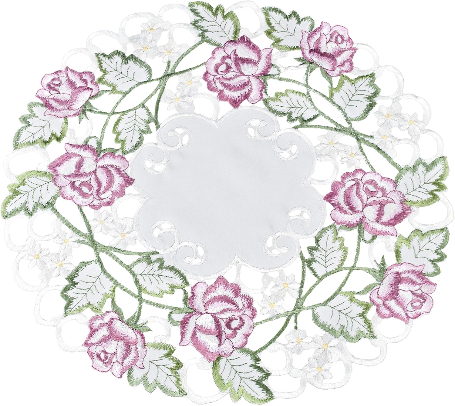 Embroidered Rose Doily 16 Inch Diameter Round Doilie Machine Washable ...