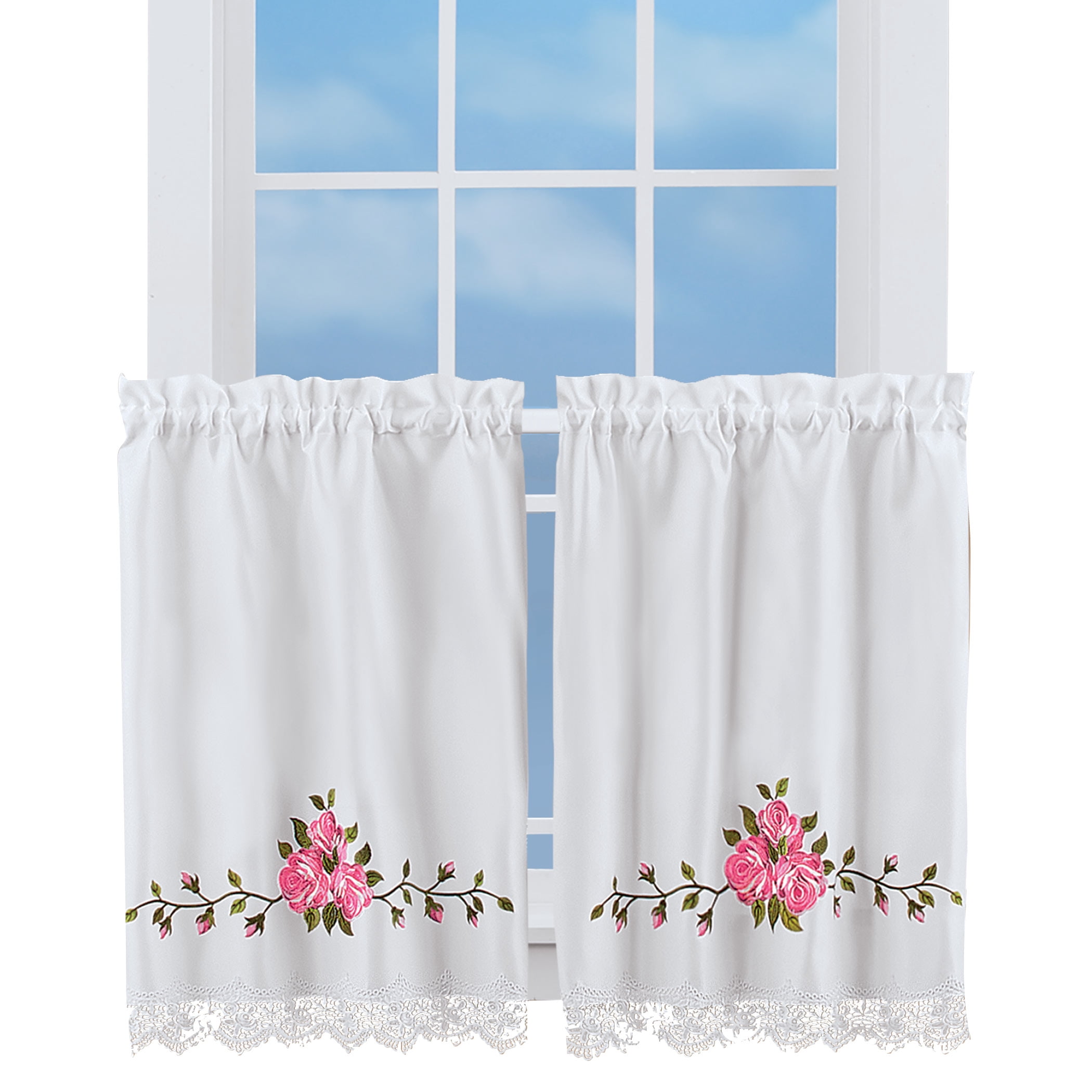 Embroidered Roses and Greenery Window Curtains - Perfect Anywhere in ...