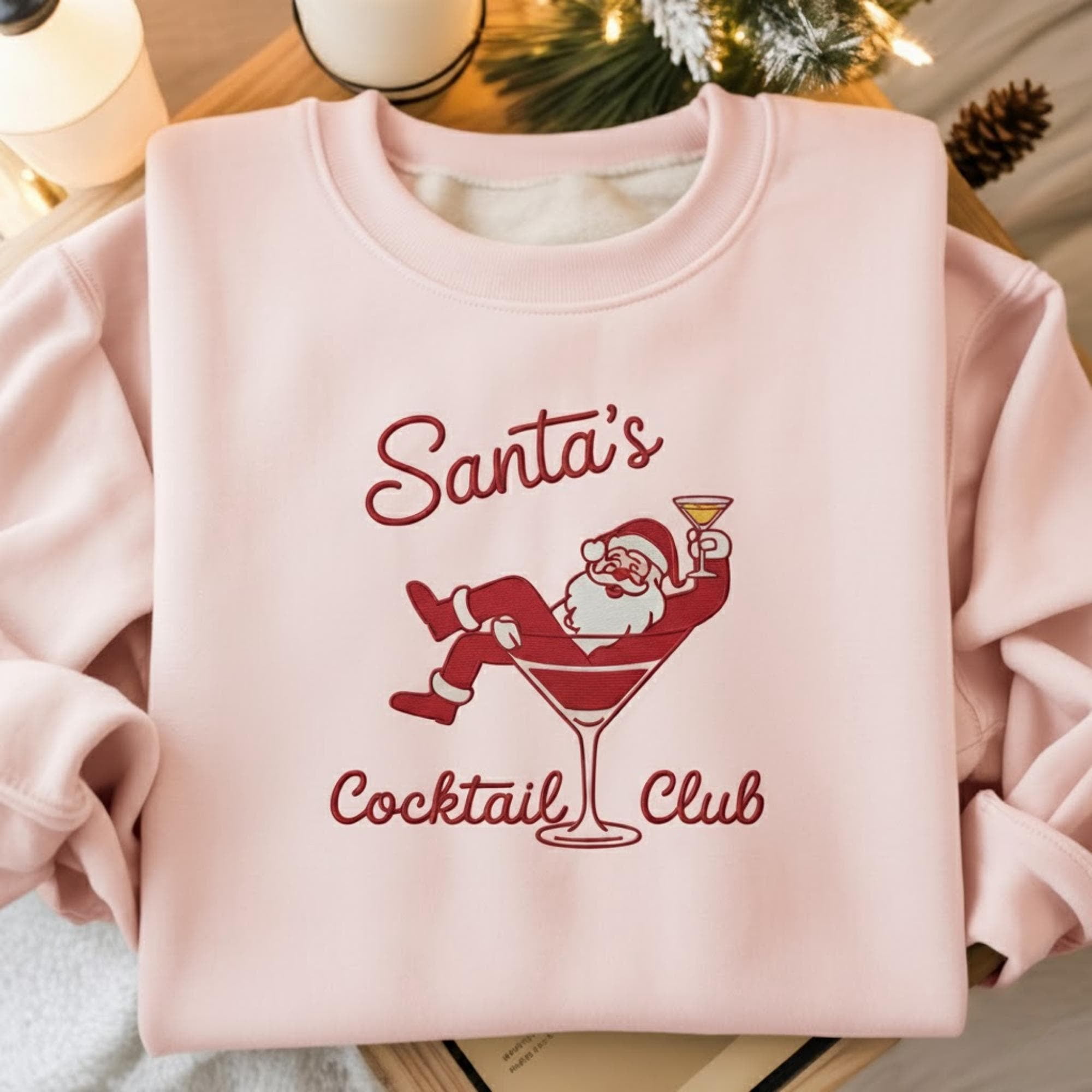 Embroidered Santa Christmas Shirt, Funny Santa with Martini Crewneck ...