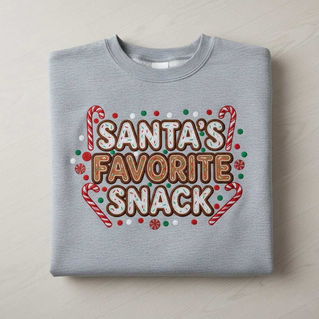 Embroidered "Santa's Favorite Snack" Sweatshirt, Christmas Gingerbread ...