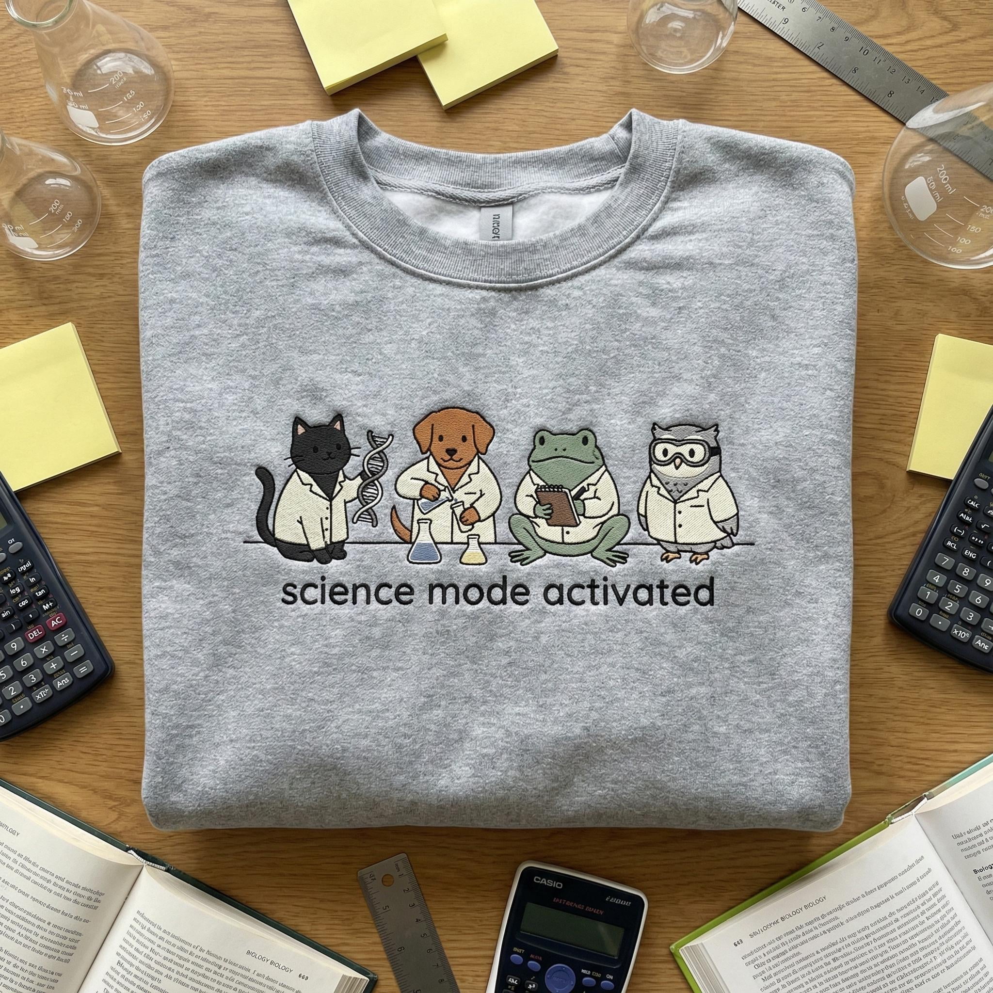 Embroidered Science Mode Activated Hoodie, Funny Cat Dog Frog Owl ...