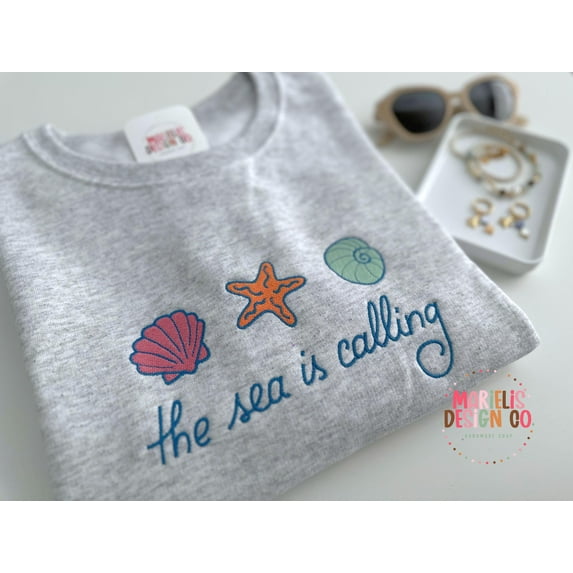 Embroidered Seashell Sweatshirt: Coastal Beach Vibe, Summer Oversized ...