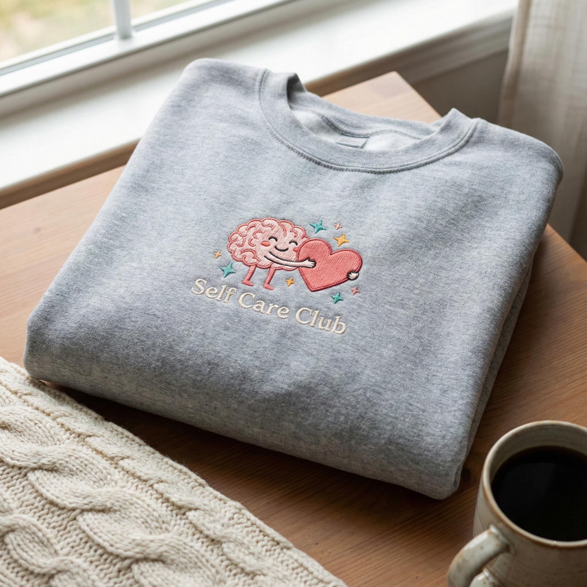 Embroidered Self Care Club Sweatshirt, Mental Health Hoodie, Brain ...