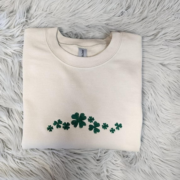 Embroidered Shamrock Crewneck: St Patrick's Day Clover Sweatshirt ...