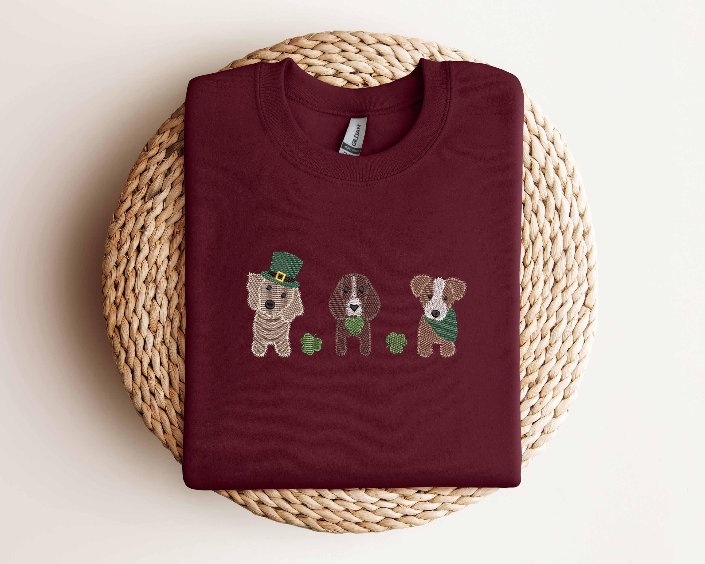 Embroidered Shamrock Dog Patrick Sweatshirt, Patrick Embroidered Tee ...