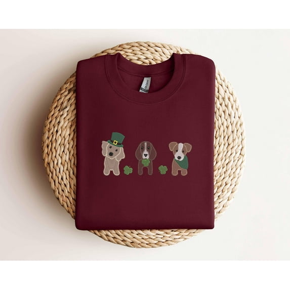 Embroidered Shamrock Dog Patrick Sweatshirt, Patrick Embroidered Tee ...