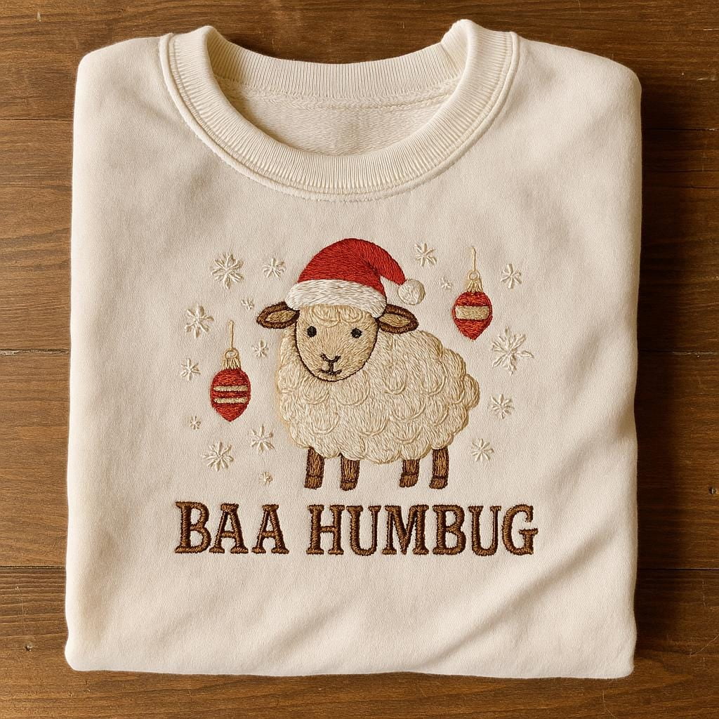 Embroidered Sheep Christmas Sweatshirt, Baa Humbug Hoodie, Funny Sheep ...