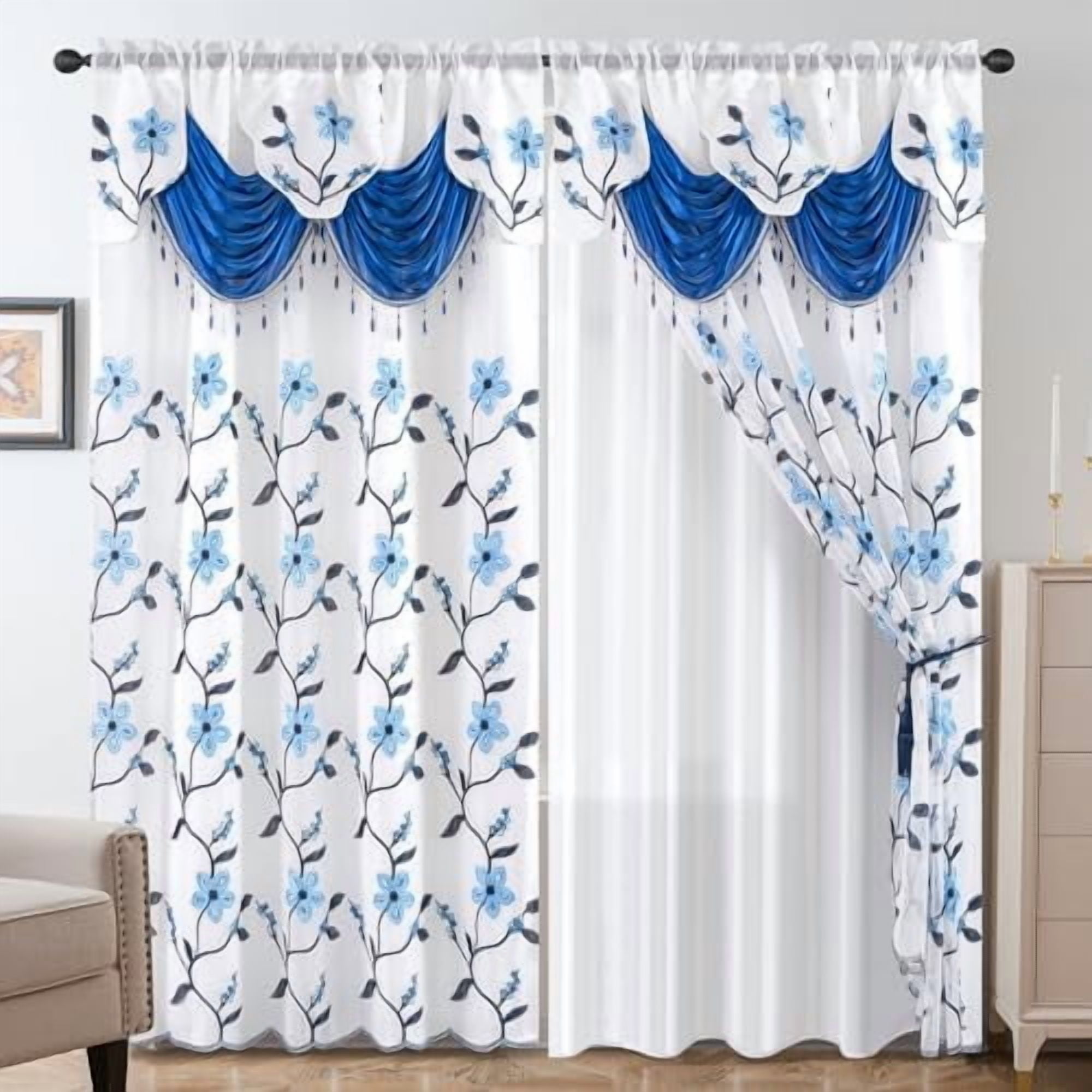 Embroidered Sheer Curtain 2 Panels Set - Luxury Window Curtain Attached ...