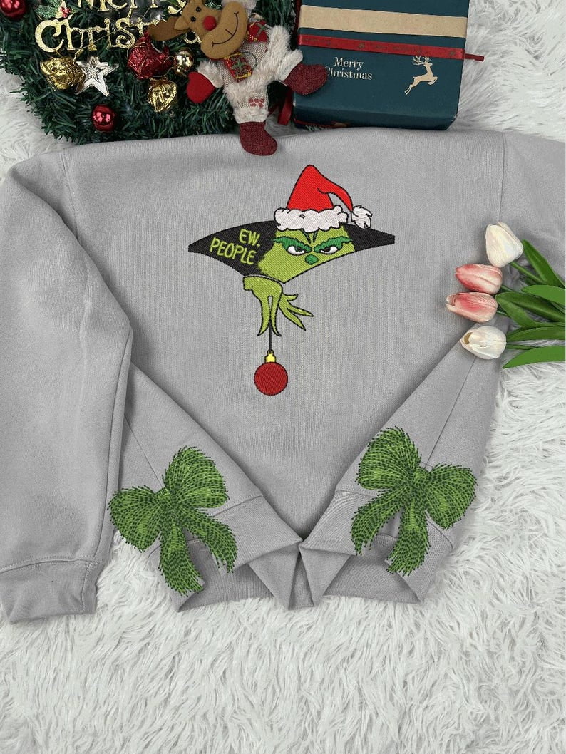 Embroidered Side Bow Sweatshirt, Grinchmas Embroidered Side Bow ...